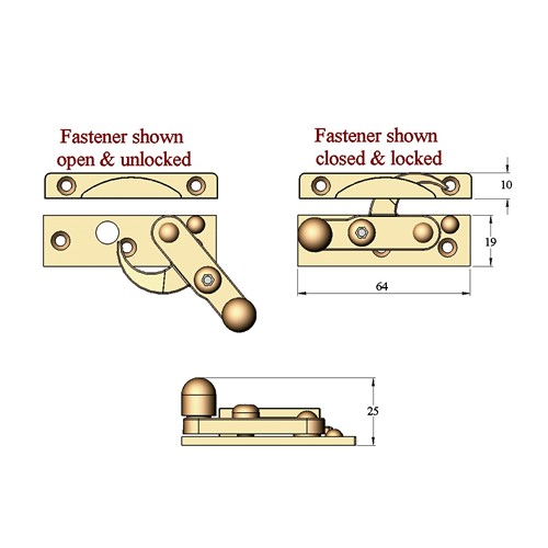 British Handmade Modern Sash Fasteners in Nickel Chrome Brass or Bronze ...