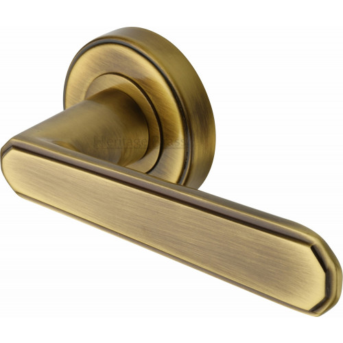 Art Deco Lever Handles on Rose in Antique Brass from Cheshire Hardware ...