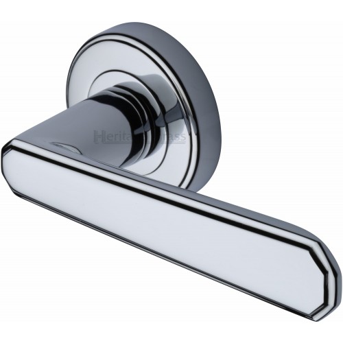 Art Deco Lever Handles on Rose in Polished Chrome from Cheshire ...