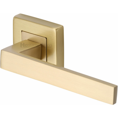 Delta Lever Handles on Square Rose in Satin Brass from Cheshire ...