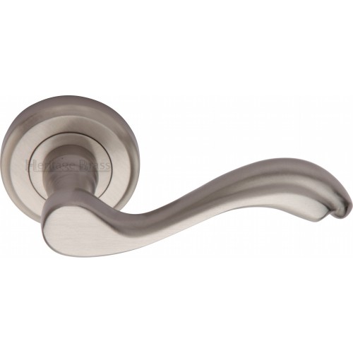 European Curved Lever Handles on Rose in Satin Nickel from Cheshire ...
