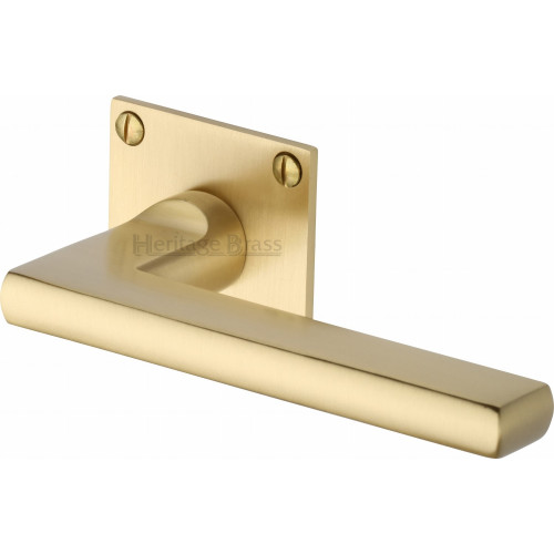 Trident Lever Handles on Slim Square Rose in Satin Brass from Cheshire ...