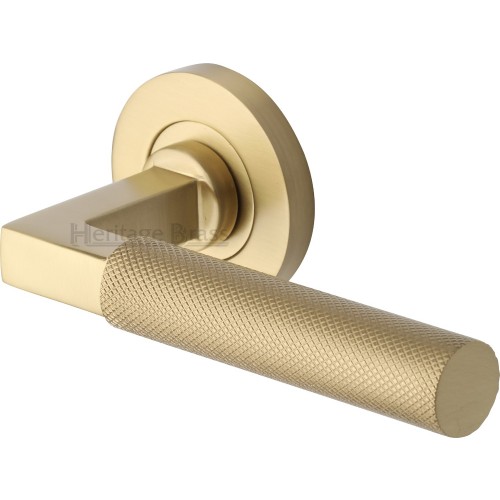 Signac Knurled Bar Lever Handles on Rose in Satin Brass from Cheshire ...