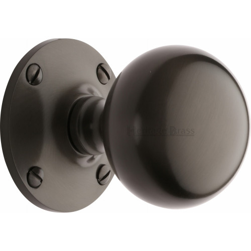 Large Victorian Ball Mortice Door Knobs on Rose in Dark Matt Bronze from Cheshire Hardware ...