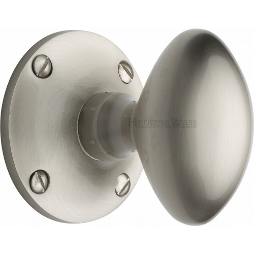 Large Victorian Oval Mortice Door Knobs on Rose in Satin Nickel from Cheshire Hardware | Door ...