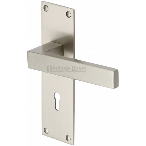 Metro Modern Square Lever Handles on Backplate in Satin Nickel from ...