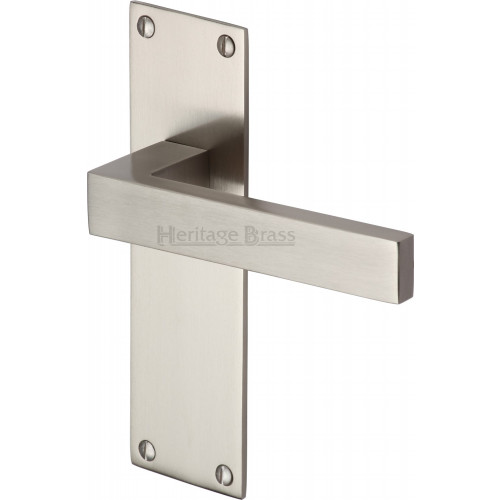 Metro Modern Square Lever Handles on Backplate in Satin Nickel from ...