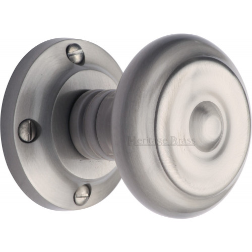 Period Mortice Door Knobs on Rose in Satin Chrome from Cheshire Hardware | Door handles & door ...