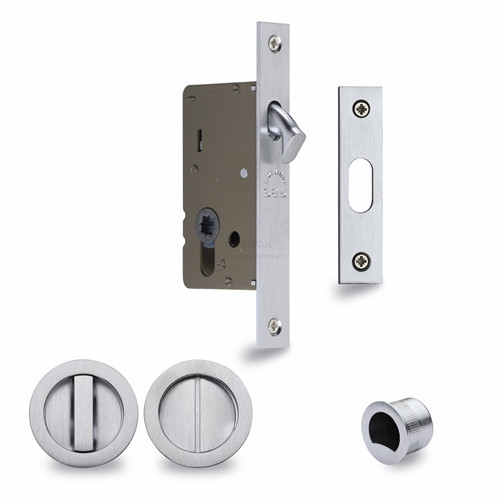 Satin Chrome Privacy Pocket Door Set With Round Pulls | Door handles ...