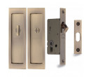 Antique Brass Privacy Pocket Door Set With Rectangular Pulls | Door ...